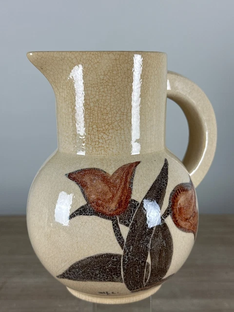 ANCIEN PICHET CUBISTE art. Déco décor tulipes, signé Cazalas craquelé ...