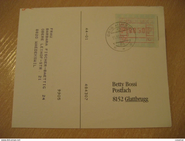 HIRZEL 1984 TO Glattbrugg Atm Frama Label Vending Machine Cancel Card ...