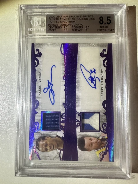 2020 LEAF SUPERLATIVE ALLEN IVERSON STEPHEN CURRY #’d 1/2 Patch Auto ...