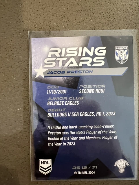 2024 NRL TRADERS Titanium Rising Stars Jacob Preston - Canterbury ...