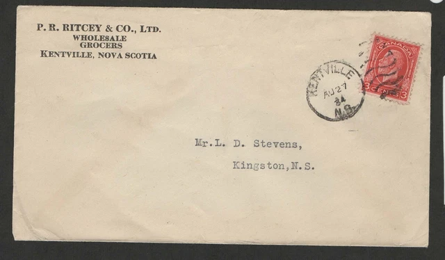 P. R. RITCEY & Co., Ltd. Kentville, Nova Scotia On Cover 1934 ...