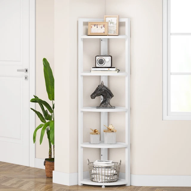 5 TIER CORNER Stand Shelf Wooden Shelves Display Storage Rack Cabinet ...