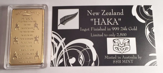 NEW ZEALAND &HAKA& 1 Oz Ingot 999 24K Gold Plated. LTD 2500 with C.O.A ...