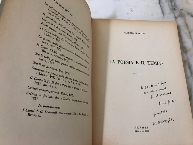 LIBRO LA POESIA e il tempo 1957 Alberto Frattini Copia numerata Dedica ...