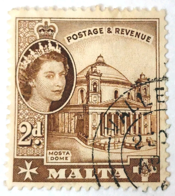 MALTA 🇲🇹 1950S 2d Postage Stamp : Mosta Dome £0.95 - PicClick UK