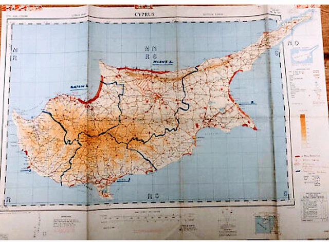 1960 CYPRUS ISLAND Map British United Nations 1964 Military War Map £ ...