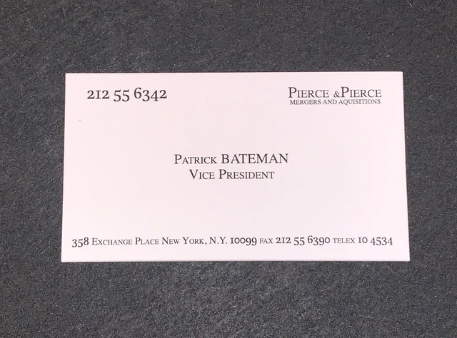 AMERICAN PSYCHO PATRICK Bateman Business Card £2.75 - PicClick UK