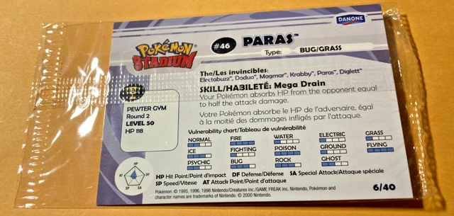 PARAS # 46 2000 Danone Pokemon Stadium Pokemon Card Sealed Nm - No- 10 ...