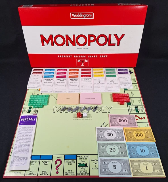 VINTAGE MONOPOLY BOARD Game Waddingtons Red Long Box Version Complete £ ...