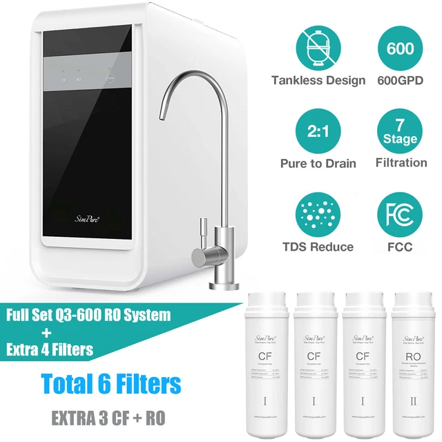 Q3-600 GPD TANKLESS Reverse Osmosis RO Water Filter System Extra 3*CF ...