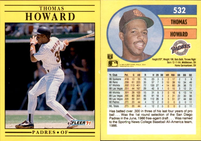 CARTE THOMAS HOWARD 1991 Fleer #532 San Diego Padres EUR 1,10 - PicClick FR