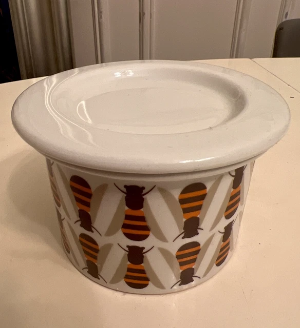 VINTAGE MID CENTURY Modern ARABIA Finland BEES Honey Jar Sugar Bowl pot ...