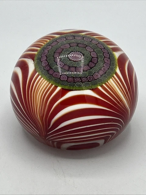 VTG BACCARAT FRANCE Art Glass Paperweight Millefiori Red White Swirl ...