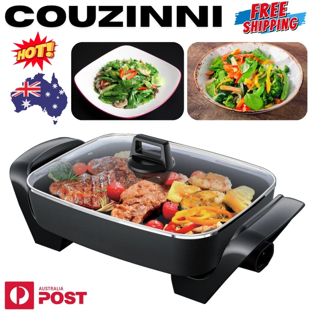 COUZINNI ELECTRIC FRYPAN Non Stick Frying Pan Cooker Glass Lid Non-Slip ...