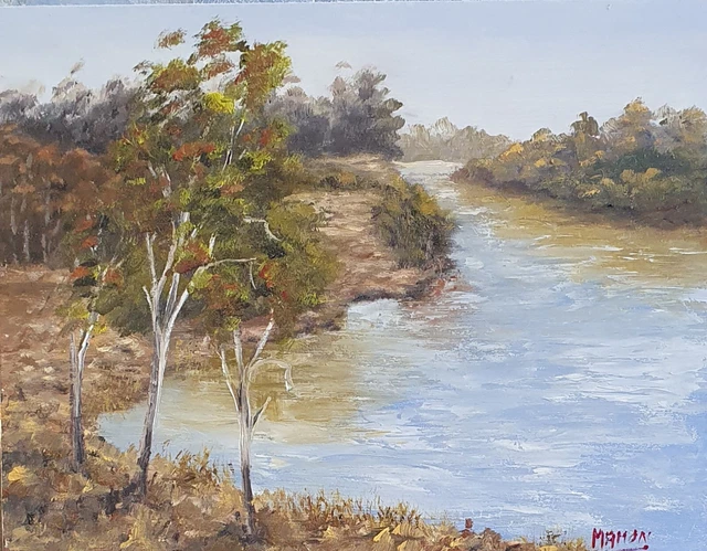 AUSTRALIAN LANDSCAPE ORIGINAL Oil Painting Edwards River Bank Cheryl ...