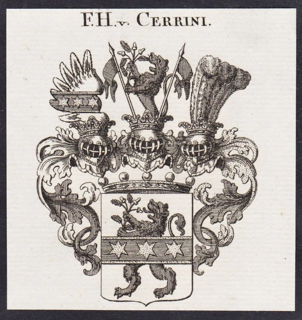 CERRINI ARMOIRIES COAT Of Arms Adel Gravure sur Cuivre Héraldique 1820 ...