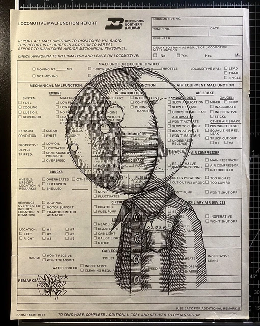 ORIGINAL INK DRAWING bnsf railroad train document eye graffuturism ...