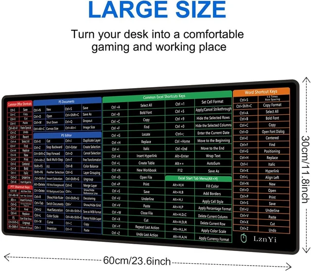 EXCEL CHEAT SHEET Mouse Pad, Ps/Word/Ppt/Excel Shortcuts Mouse Mat ...
