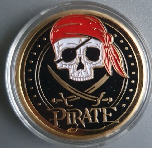 PIRATE AND TREASURE Map Gold Coloured Commemorative Coin in Capsule £10 ...