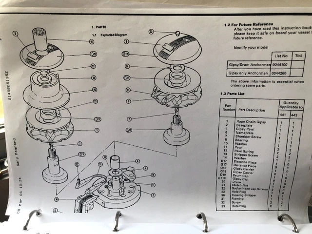 SIMPSON LAWRENCE MANUAL Anchorman Windlass spares Part numbers 441 or ...