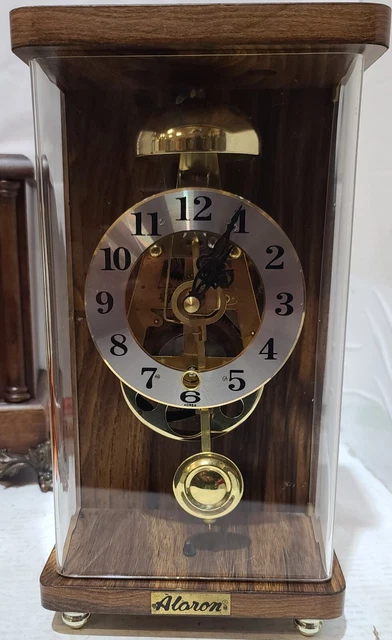 VINTAGE ALARON KEY wound Bell Strike Skeleton Wall Clock W/ Wrap Around ...