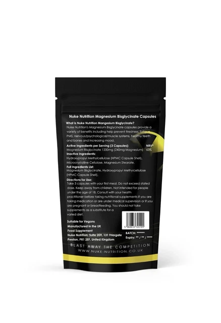 MAGNESIUM GLYCINATE CAPSULES 1200mg High Strength Tiredness Fatigue PMS ...