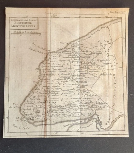 ANTIQUE (1764) MAP - Normandy - Le Harvre / Fescap / Etretat / Harfleur ...