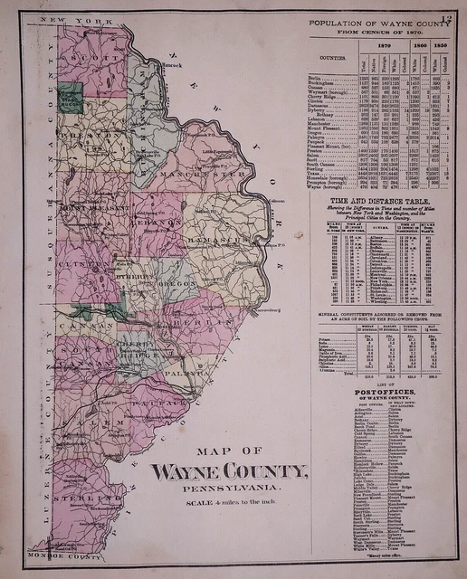 1872 PLAT / County Map ~WAYNE COUNTY, PENNSYLVANIA ~ (13x16) Free S&H ...