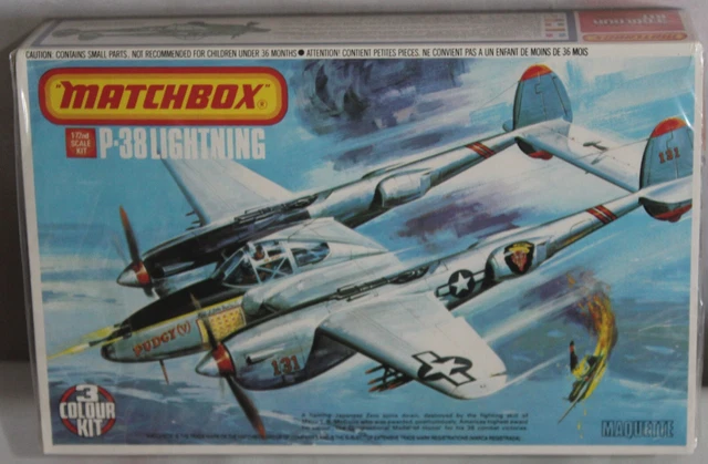 VINTAGE 1/72 SCALE MATCHBOX Model Aeroplane Kit WW2 P-38 Lightning, 3 ...