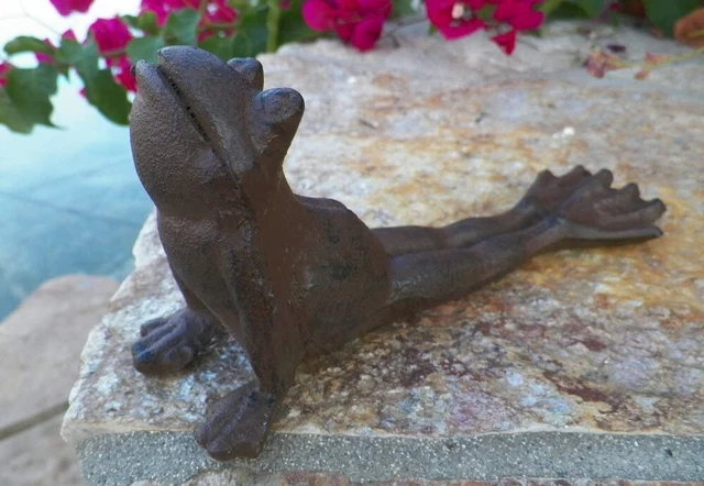 CAST IRON FROG Doorstop Wedge Yoga Pose Garden Pond Figurine Antique ...