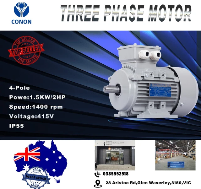1.5KW 2HP 1400RPM shaft 24mm Electrical motor HoistCompressor Three phase 415v $347.52 - PicClick AU