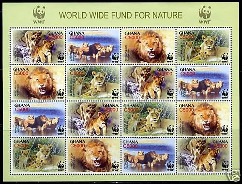 WWF GHANA LION Africain Panthera Leo Deluxe Feuille De 16 EUR 15,36 ...