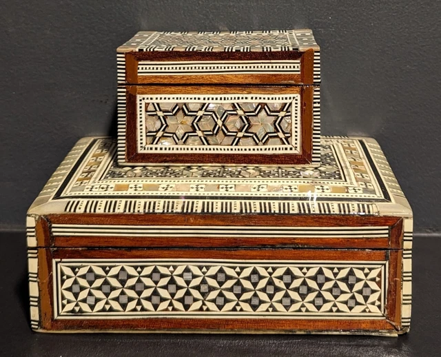 SET OF 2 Egyptian Rosewood Wooden Mother of Pearl Inlaid Jewelry Boxes ...
