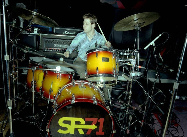 AMERICAN DRUMMER DAN Garvin, of the American rock band SR-71, poses Old ...