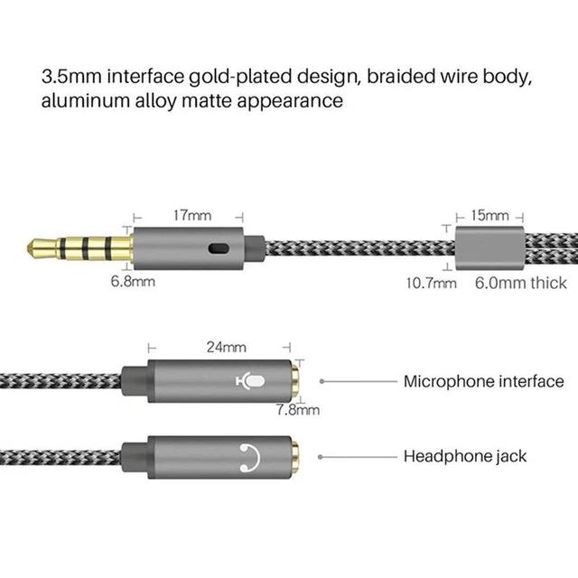 35mm Headset Adapter Y Splitter Jack Cable Separate Audio Mic 2937