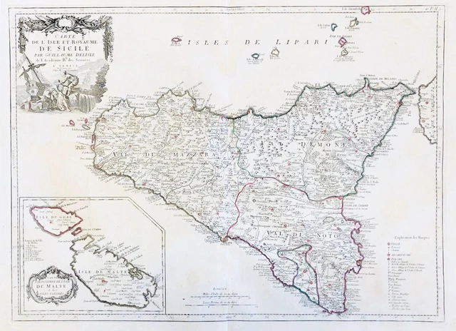 SICILIA SICILE MALTE Île Island Italia Goza Map Carte Delisle 1776 EUR ...