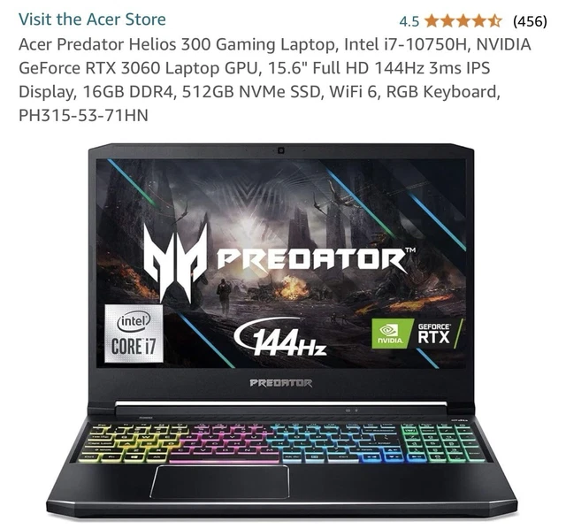 PREDATOR HELIOS 300 gaming laptop i7 £700.00 - PicClick UK
