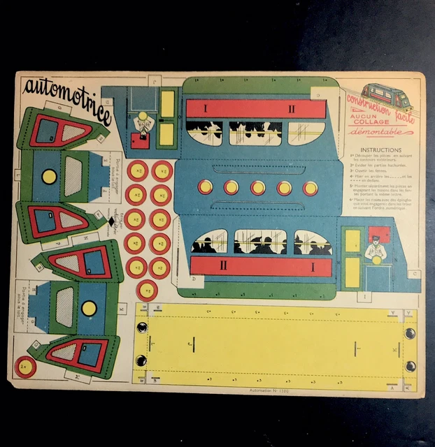 ANCIENNE MAQUETTE CARTON A DECOUPER AUTOMOTRICE / TRAIN SNCF chemin de ...