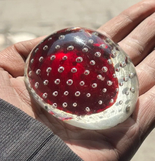 RARE OLD VINTAGE Unique Ruby Read Bubble Art Glass Paper Weight ...