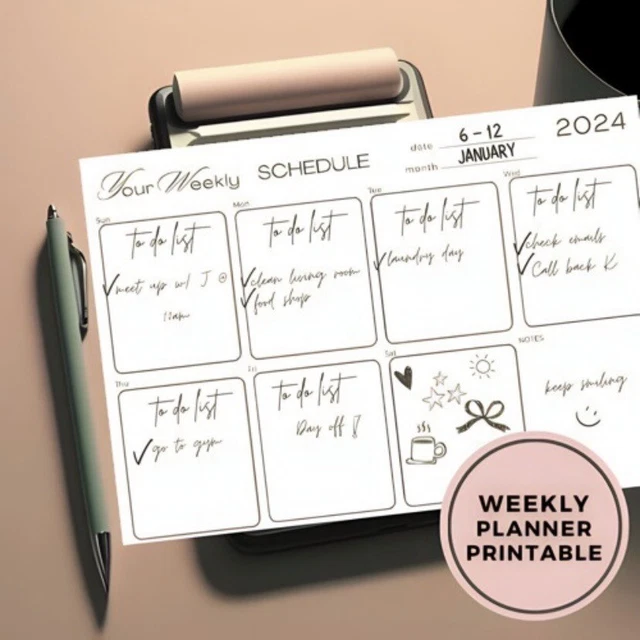 YOUR WEEKLY SCHEDULE Planner 2024 - Printable Digital Download PDF A4 ...