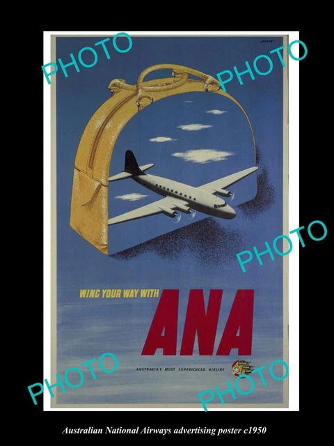 OLD LARGE HISTORIC PHOTO OF ANA AUSTRALIAN NATIONAL AIRWAYS AD POSTER ...