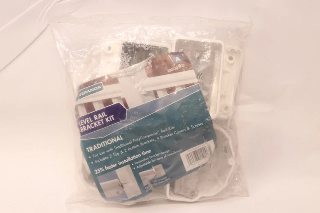 VERANDA TRADITIONAL LEVEL Rail Bracket Kit White Top & Bottom ...