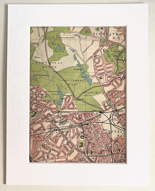 ANTIQUE 1925 LONDON Map - Mounted - HAMPSTEAD-HIGHGATE-KENTISH TOWN ...