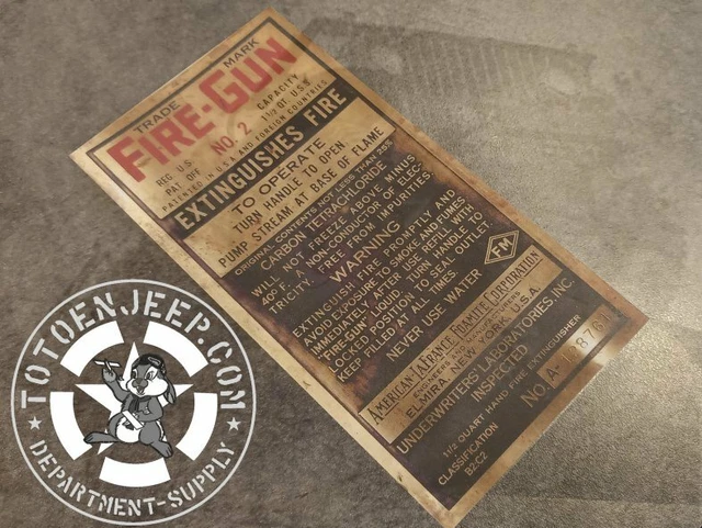 FIRE GUN FIRE EXTINGUISHER PLATE DECAL. jeep wilys dodge gmc us ww2 £10 ...
