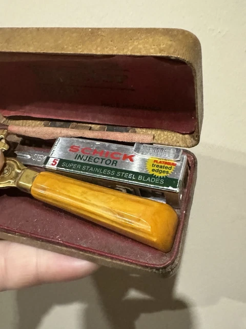ART DECO PHENOLIC Butterscotch Bakelite Schick Injector Safety Razor £5 ...