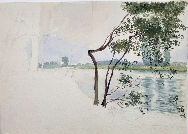 SEELANDSCHAFT SEA LANSDSCAPE Aquarell Bleistift Zeichnung drawing dessin EUR 28,99 - PicClick DE