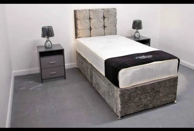 GREY SMALL SINGLE Divan Bed Base with Two Drawer Storage Drawers And ...