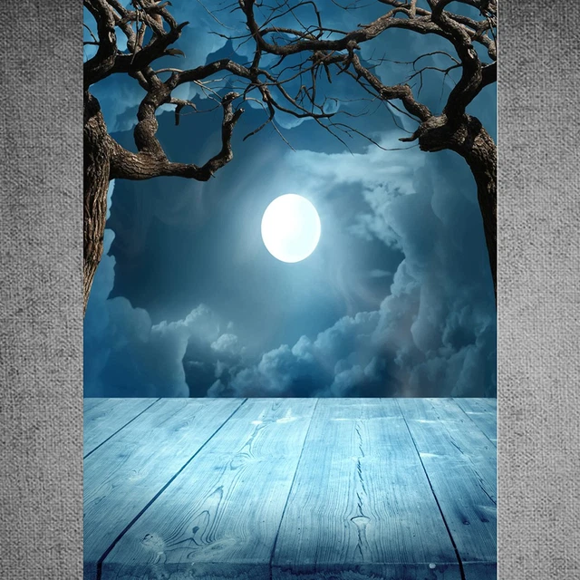 90*150CM 3D HALLOWEEN Creepy Backdrop Moonlit Horror Tree Background ...