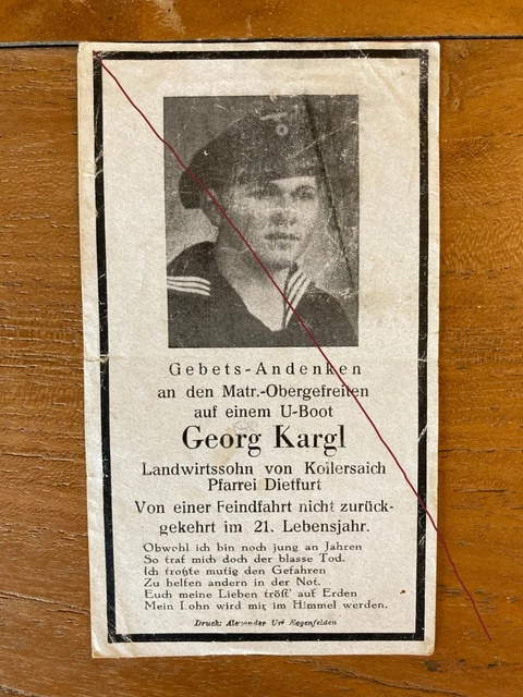 STERBEBILD - 2. Weltkrieg - Wehrmacht - Marine - Matrose - U-Boot ...