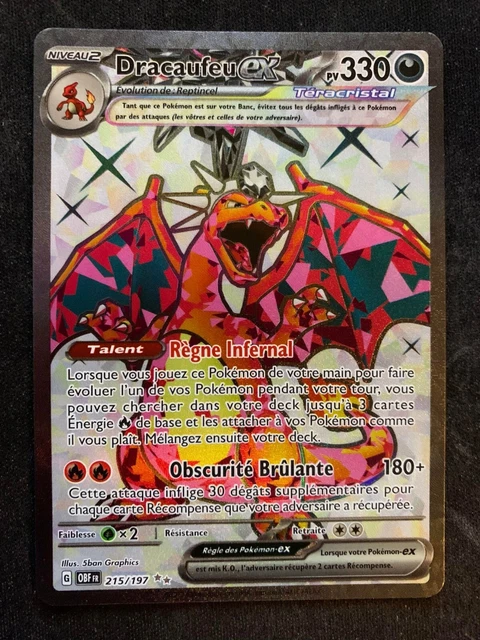 CARTE POKÉMON DRACAUFEU EX Téracristal 215/197 EV03 Flammes Obsidiennes ...